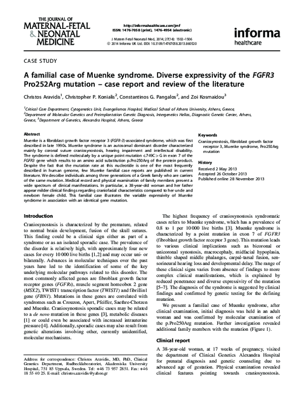 (PDF) A familial case of Muenke syndrome. Diverse expressivity of the ...