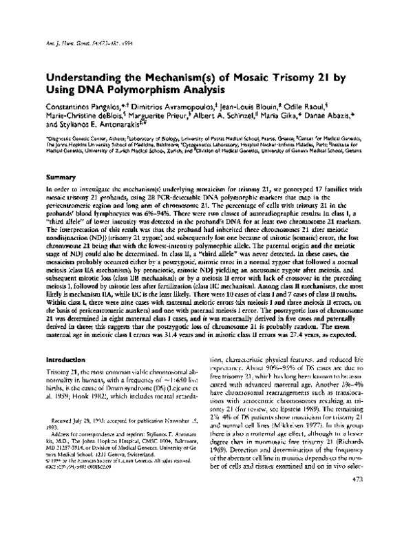 (PDF) Understanding the mechanism(s) of mosaic trisomy 21 by using DNA ...