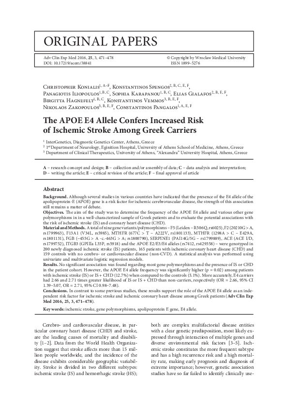 (PDF) The APOE E4 Allele Confers Increased Risk of Ischemic Stroke ...