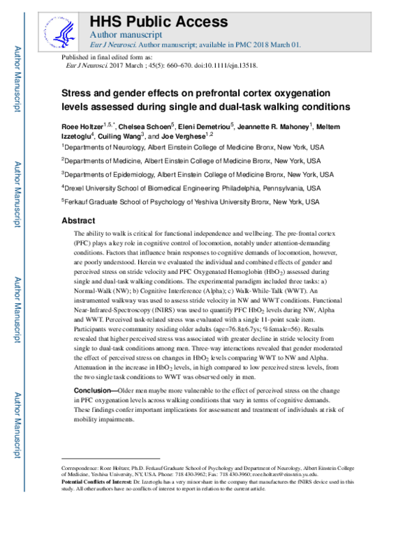 (PDF) Stress and gender effects on prefrontal cortex oxygenation levels assessed during single ...