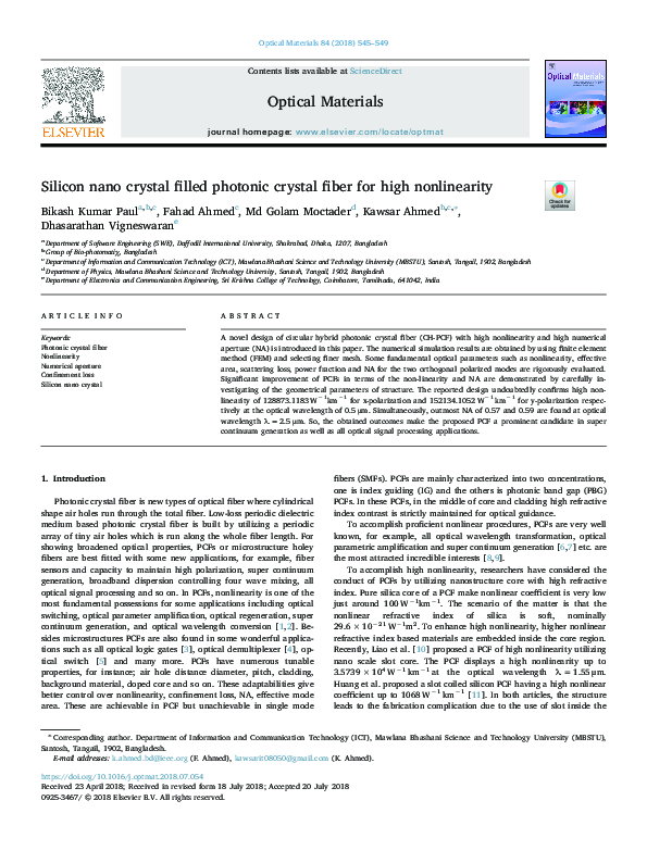(PDF) Silicon nano crystal filled photonic crystal fiber for high ...
