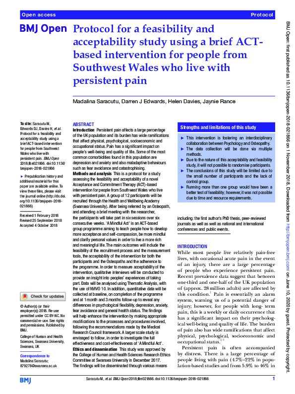 (PDF) Protocol for a feasibility and acceptability study using a brief ...
