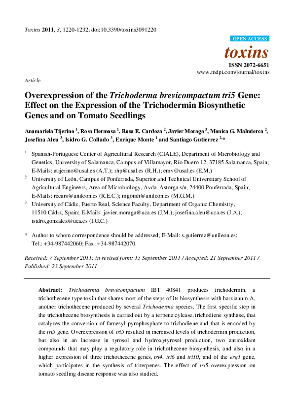 (PDF) Effect on the Expression of the Trichodermin Biosynthetic Genes ...