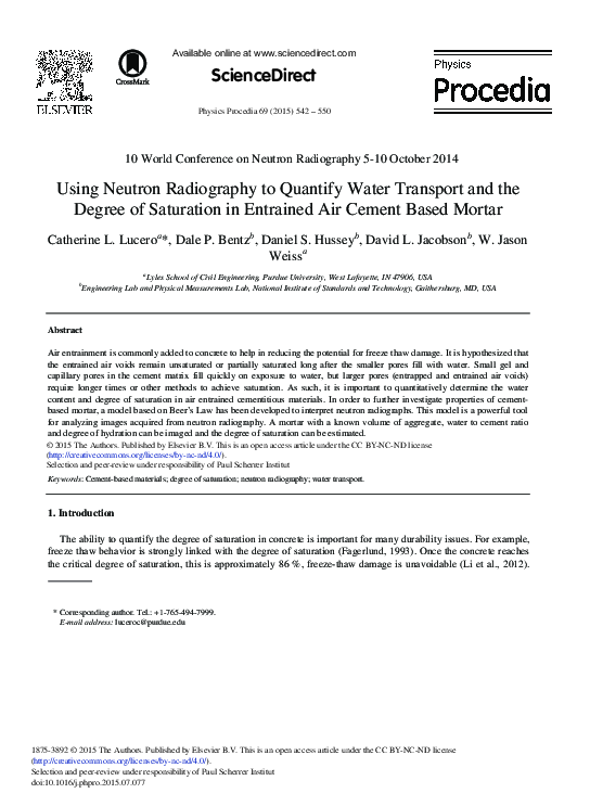 (PDF) Using Neutron Radiography to Quantify Water Transport and the ...