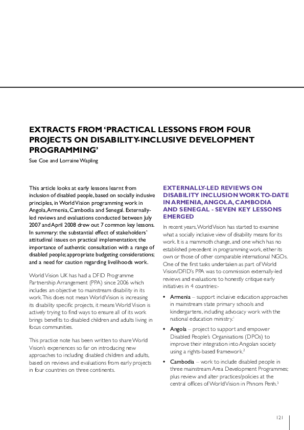 (PDF) Practical lessons from four projects on disability-inclusive ...
