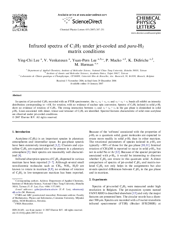 (PDF) Infrared spectra of C2H2 under jet-cooled and para-H2 matrix ...