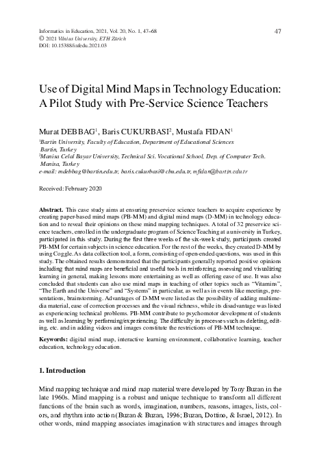 (PDF) Use of Digital Mind Maps in Technology Education: A Pilot Study ...