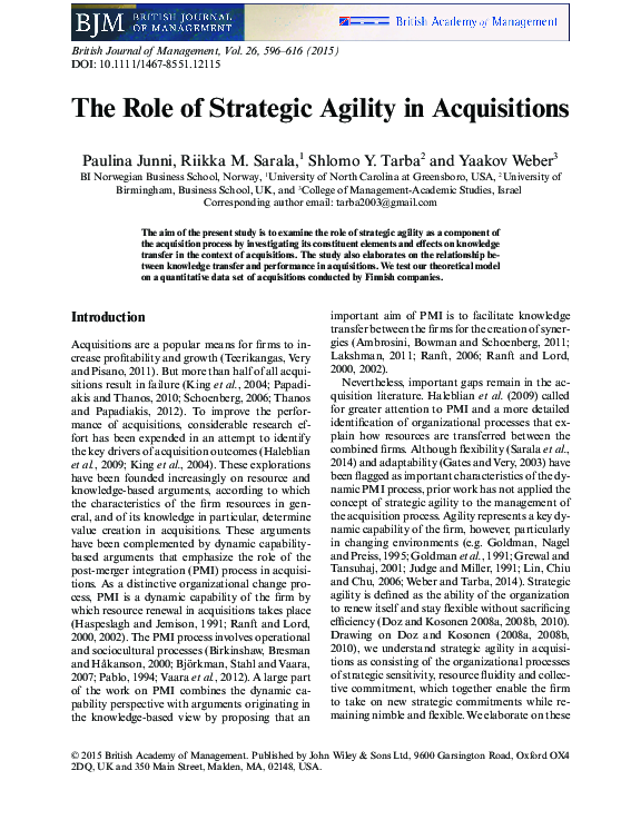 (PDF) Strategic Agility: A State of the Art Introduction to the Special ...