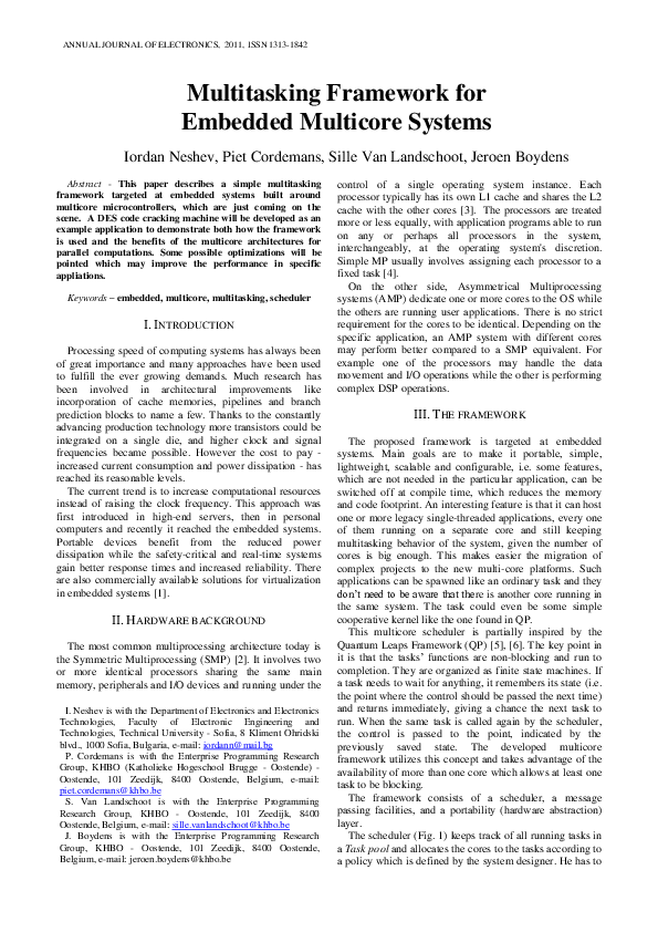 (PDF) Multitasking Framework for Embedded Multicore Systems