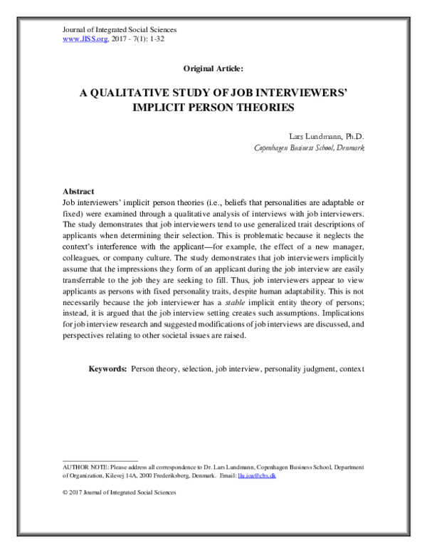 (PDF) A Qualitative Study of Job Interviewers’ Implicit Person Theories