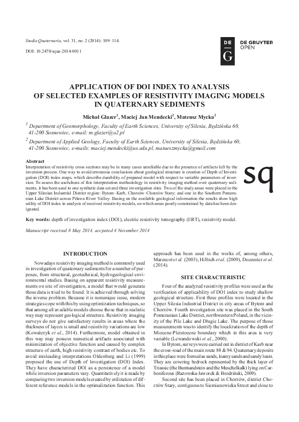 (PDF) Application of DOI index to analysis of selected examples of resistivity imaging models in ...