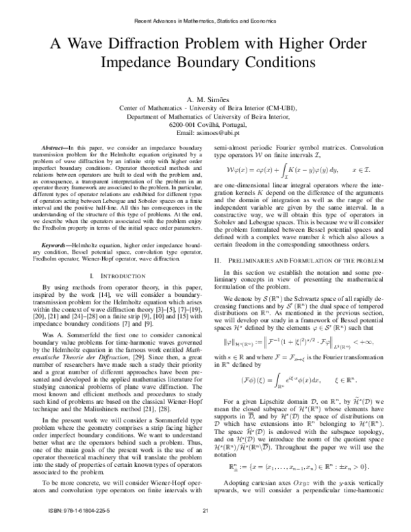 (PDF) A Wave Diffraction Problem with Higher Order Impedance Boundary ...