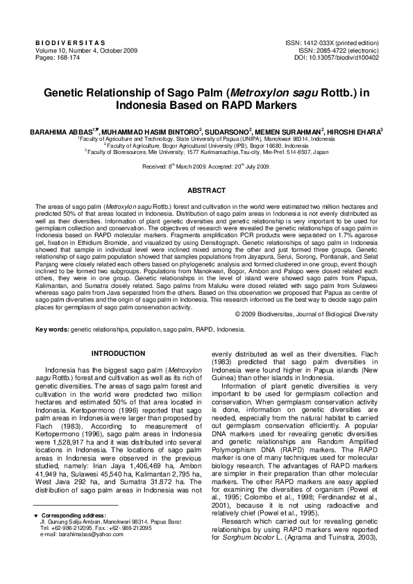 (PDF) Genetic Relationship of Sago Palm (Metroxylon sagu Rottb.) in ...