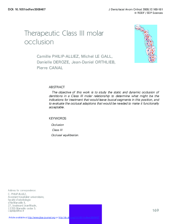 (PDF) Therapeutic Class III molar occlusion