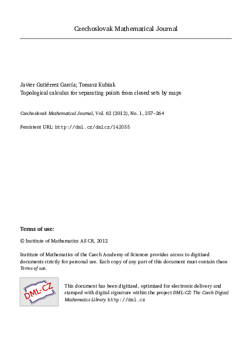 (PDF) Topological Calculus for Separating Points and Closed Sets
