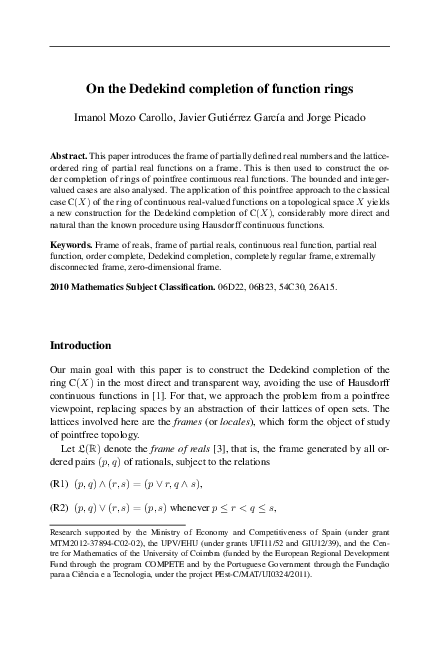 (PDF) On the Dedekind completion of function rings
