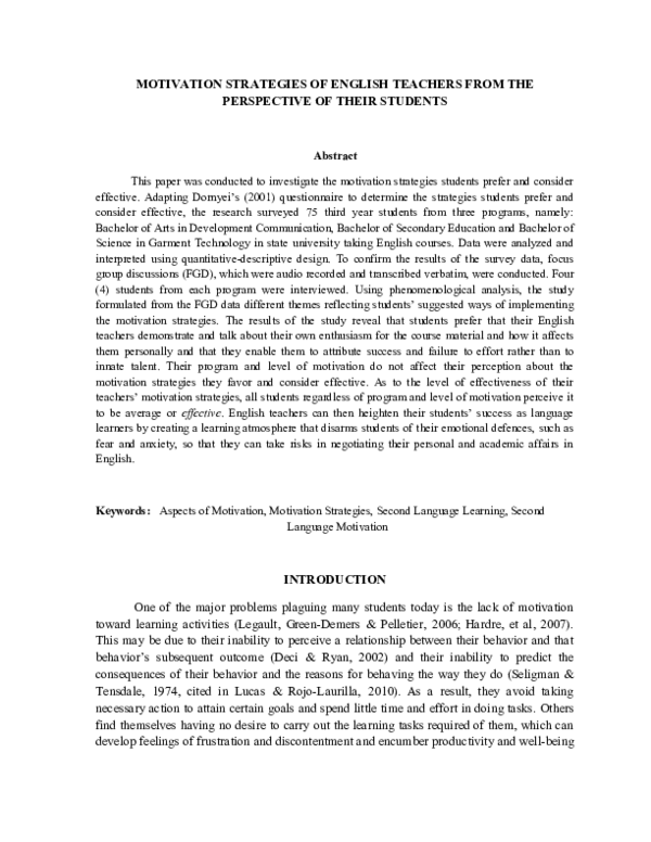 (PDF) MOTIVATION STRATEGIES OF ENGLISH TEACHERS FROM THE PERSPECTIVE OF ...