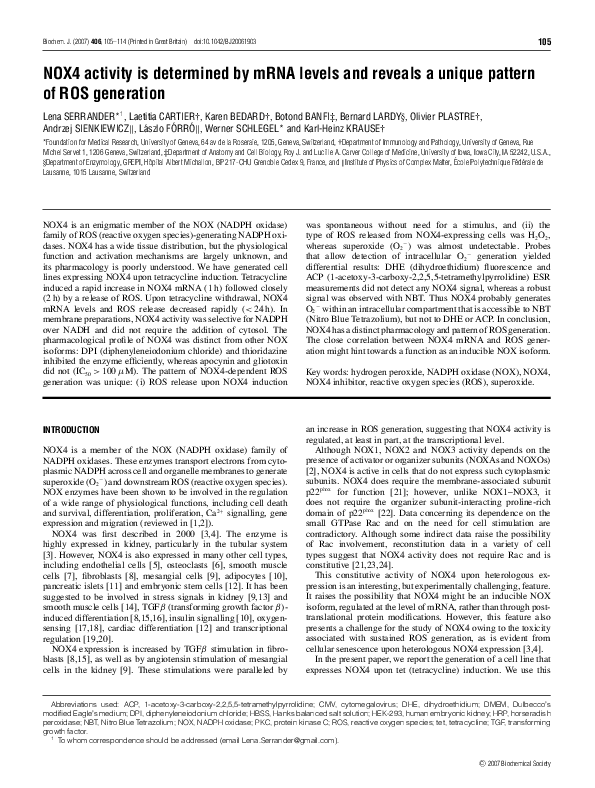 (PDF) NOX4 mRNA Levels Dictate Unique ROS Patterns