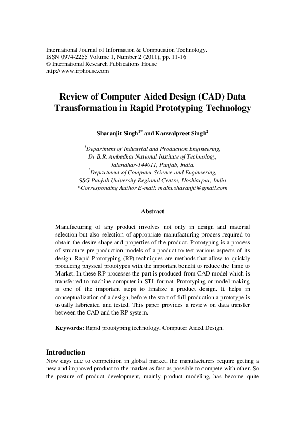 (PDF) Review of Computer Aided Design ( CAD ) Data Transformation in ...