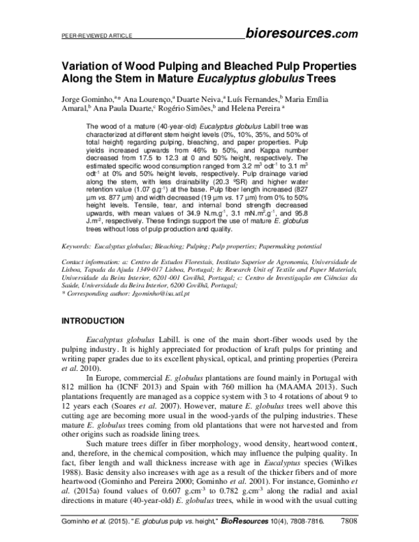 (PDF) Variation of Wood Pulping and Bleached Pulp Properties Along the ...