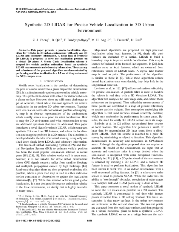 (PDF) Synthetic 2D LIDAR for precise vehicle localization in 3D urban environment