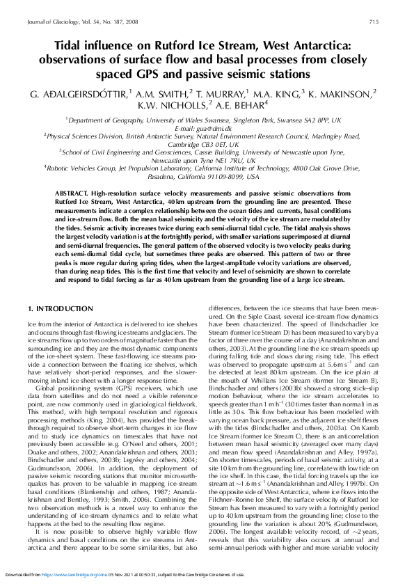 (PDF) Tidal influence on Rutford Ice Stream, West Antarctica ...