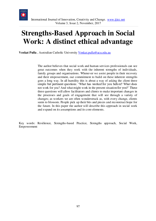 (PDF) Strengths Based Approach in Social Work a Distinct Ethical Advantage