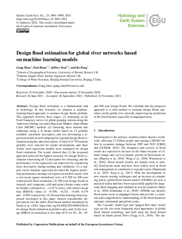 (PDF) Design flood estimation for global river networks based on ...