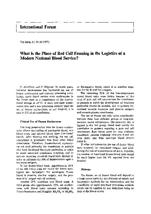 (PDF) What is the Place of Red Cell Freezing in the Logistics of a ...