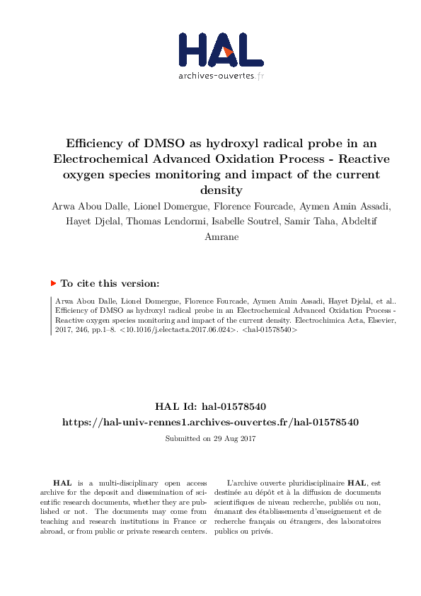 (PDF) Efficiency of DMSO as hydroxyl radical probe in an ...