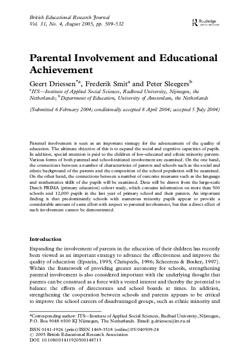 (PDF) Parental Involvement and Educational Achievement