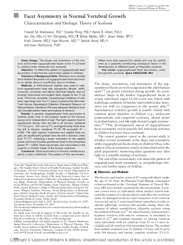 (PDF) Facet Asymmetry in Normal Vertebral Growth