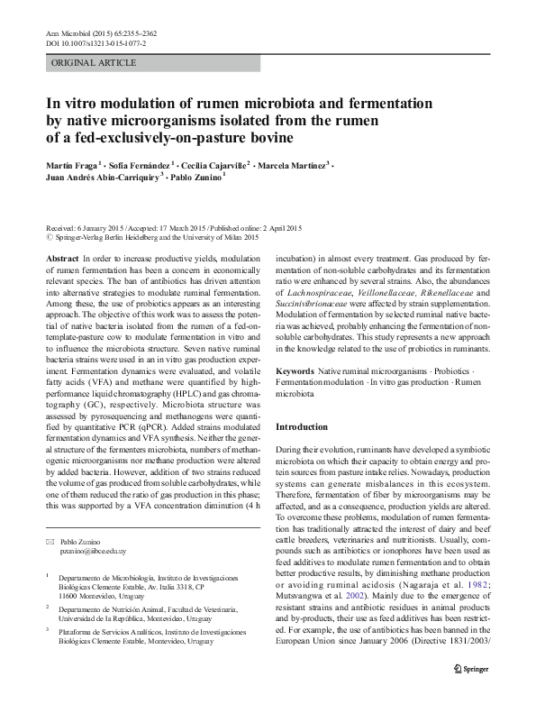 (PDF) In vitro modulation of rumen microbiota and fermentation by ...