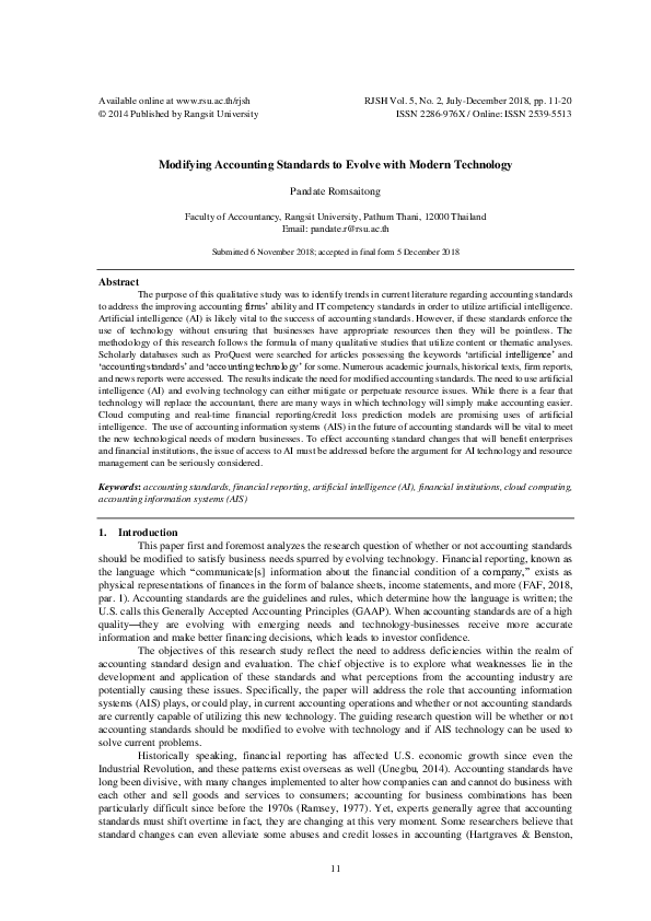 (PDF) Modifying Accounting Standards to Evolve with Modern Technology