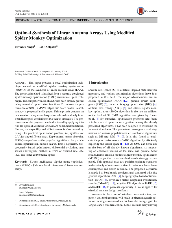 (PDF) Optimal Synthesis of Linear Antenna Arrays Using Modified Spider ...