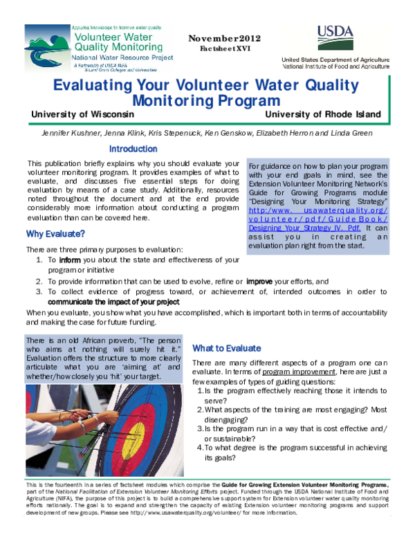 (PDF) Evaluating Your Volunteer Water Quality Monitoring Program