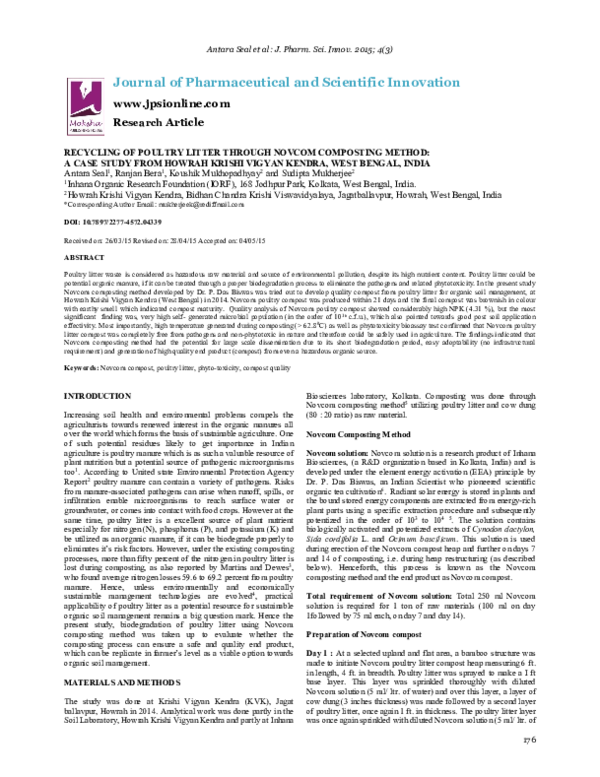 (PDF) Novcom Composting of Poultry Litter in West Bengal
