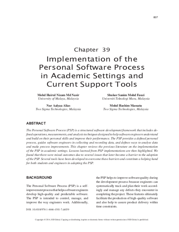 (PDF) Implementation of the Personal Software Process in Academic ...