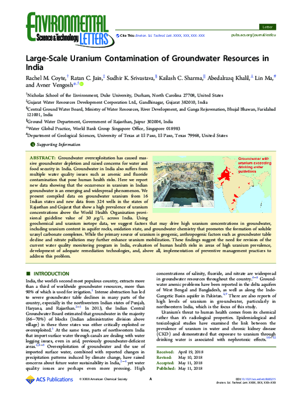 (PDF) Large-Scale Uranium Contamination of Groundwater Resources in India