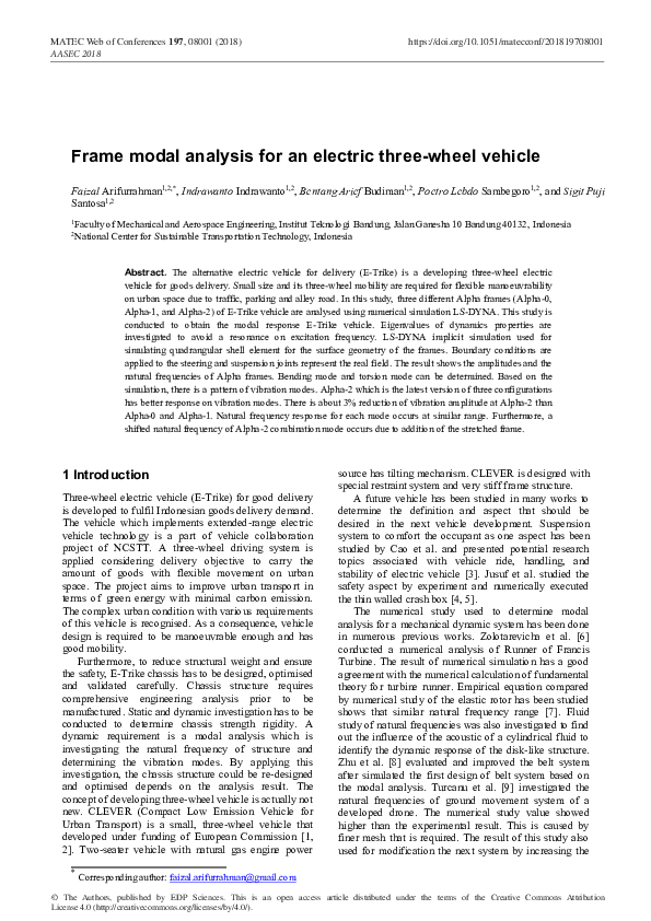 (PDF) Frame modal analysis for an electric three-wheel vehicle