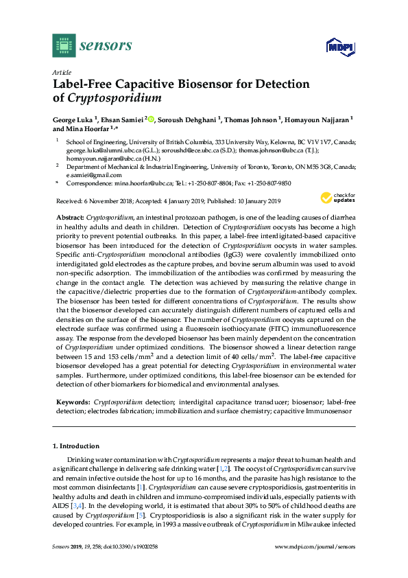 (PDF) Label-Free Capacitive Biosensor for Detection of Cryptosporidium