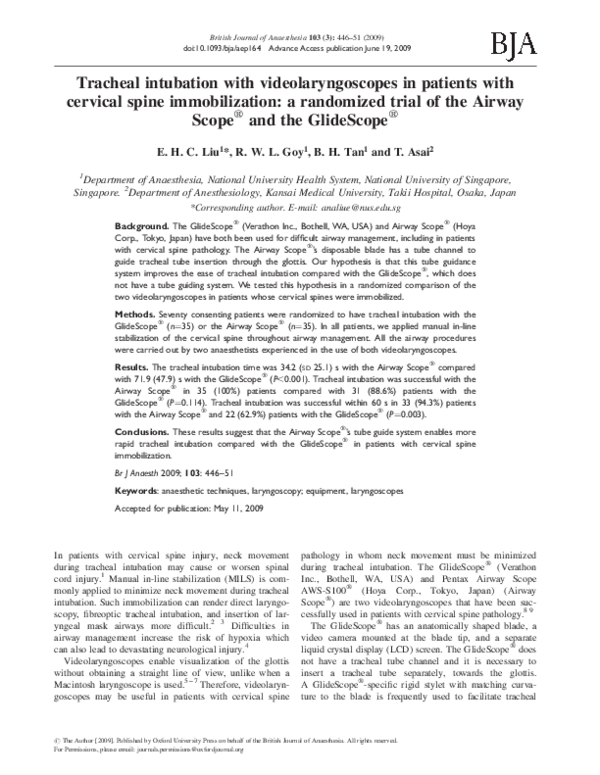 (PDF) Tracheal intubation with videolaryngoscopes in patients with ...