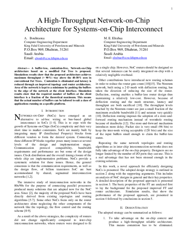 Pdf A High Throughput Network On Chip Architecture For Systems On