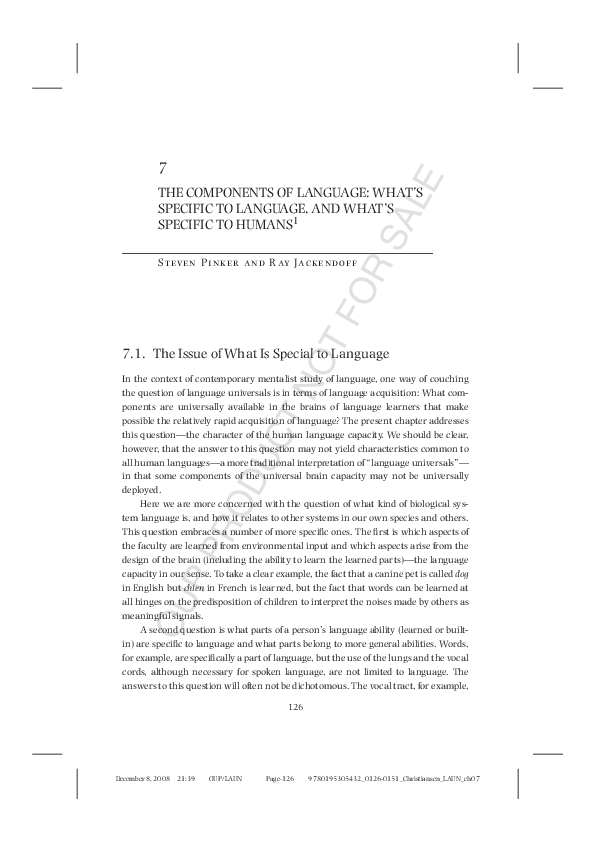 (PDF) The Components of Language: What's Specific to Language, and What ...