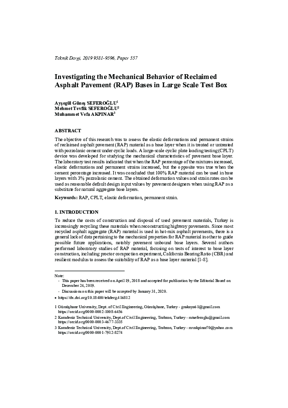 (PDF) Investigating the Mechanical Behavior of Reclaimed Asphalt ...