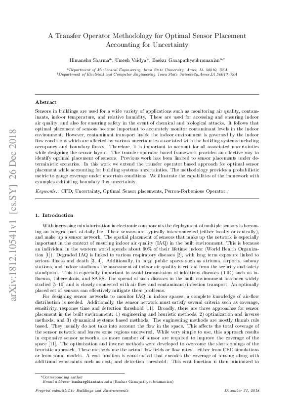 (PDF) A transfer operator methodology for optimal sensor placement accounting for uncertainty