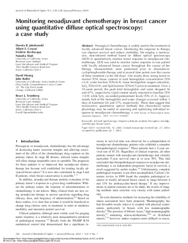 (PDF) Monitoring neoadjuvant chemotherapy in breast cancer using ...