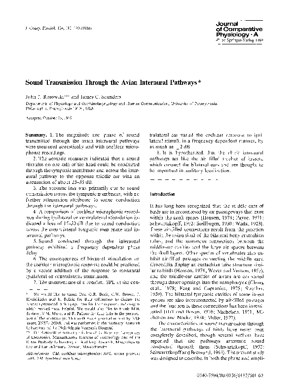 (PDF) Sound transmission through the avian interaural pathways