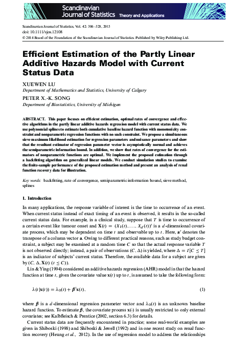 (PDF) Efficient Estimation of the Partly Linear Additive Hazards Model with Current Status Data
