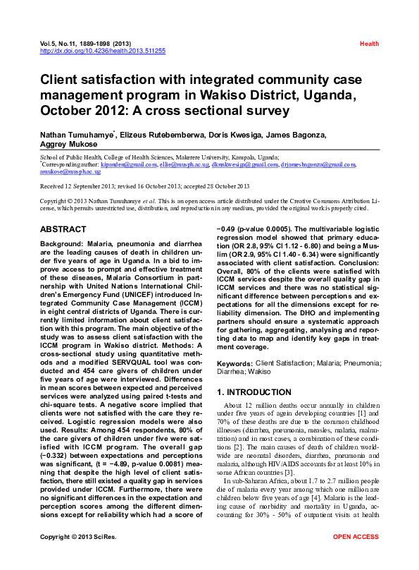 (PDF) Client satisfaction with integrated community case management ...